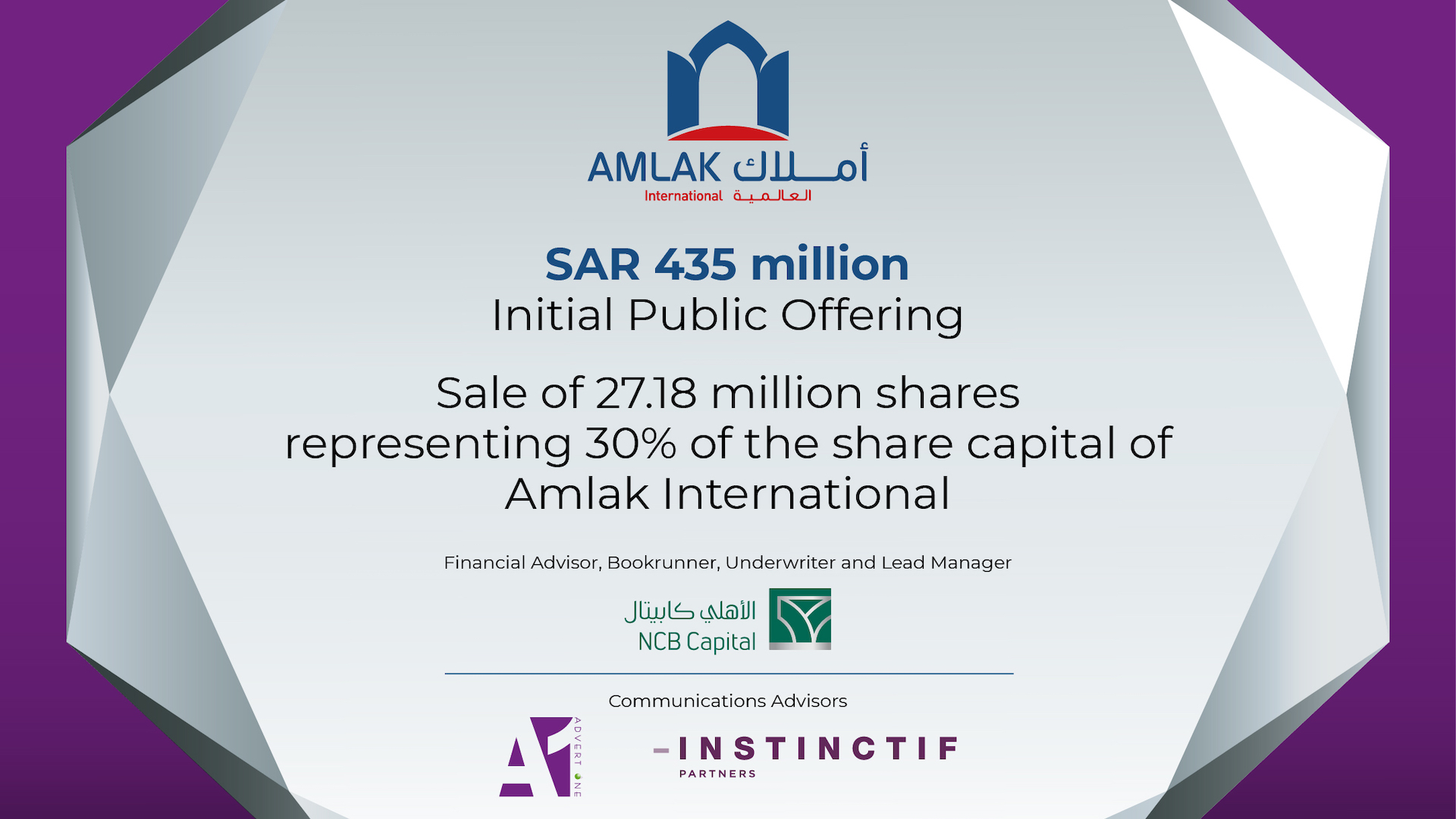 Instinctif Partners and Advert One complete IPO advisory role for Amlak ...